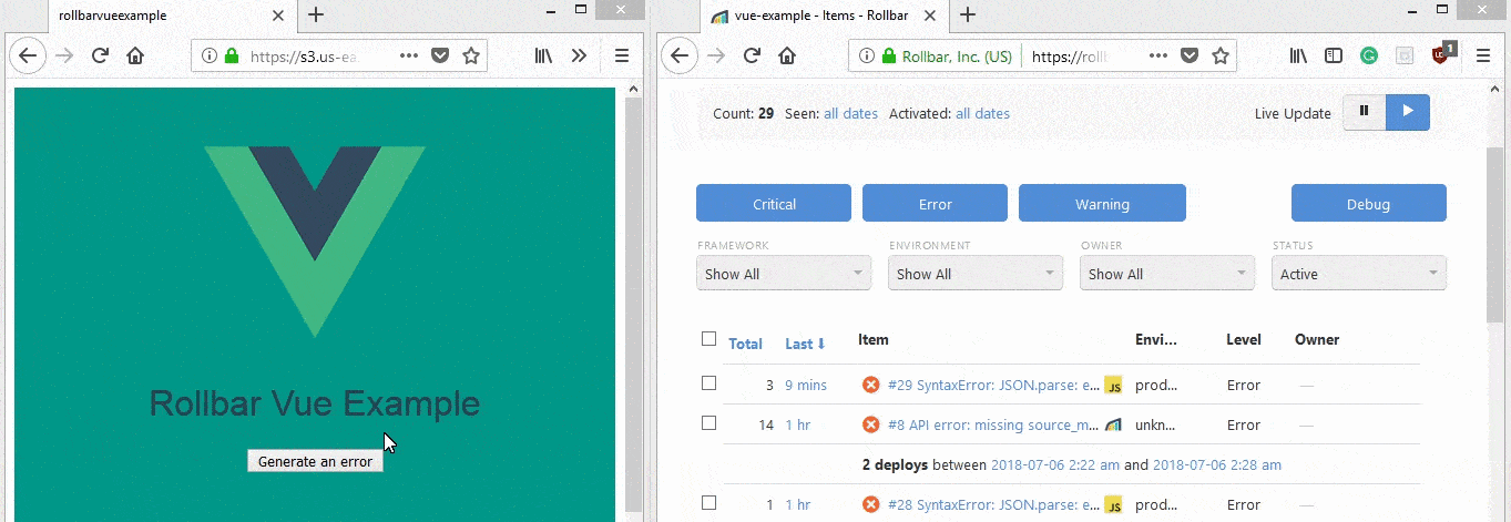 Error tracking with Vue.js - Rollbar