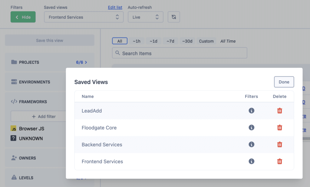 Saved Views | Rollbar